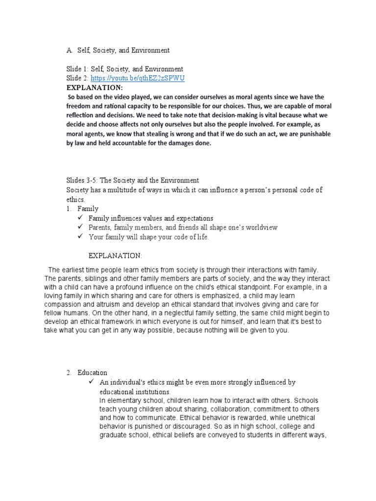 Self, Society, and Environment | PDF | Morality | Family