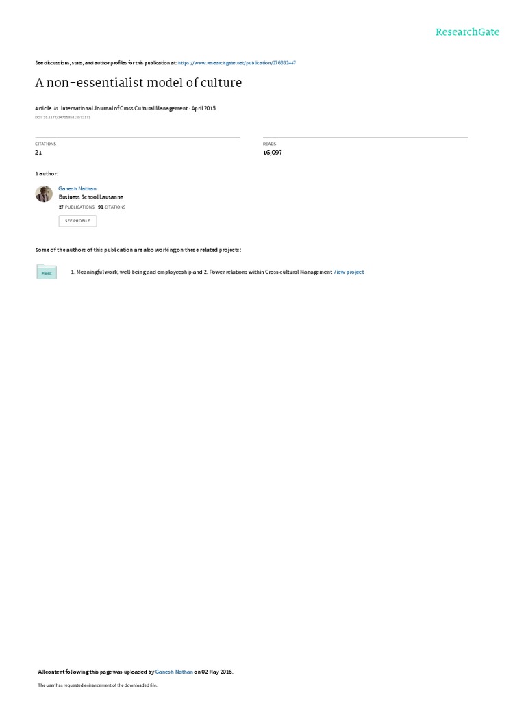 A Non-Essentialist Model of Culture: International Journal of Cross ...