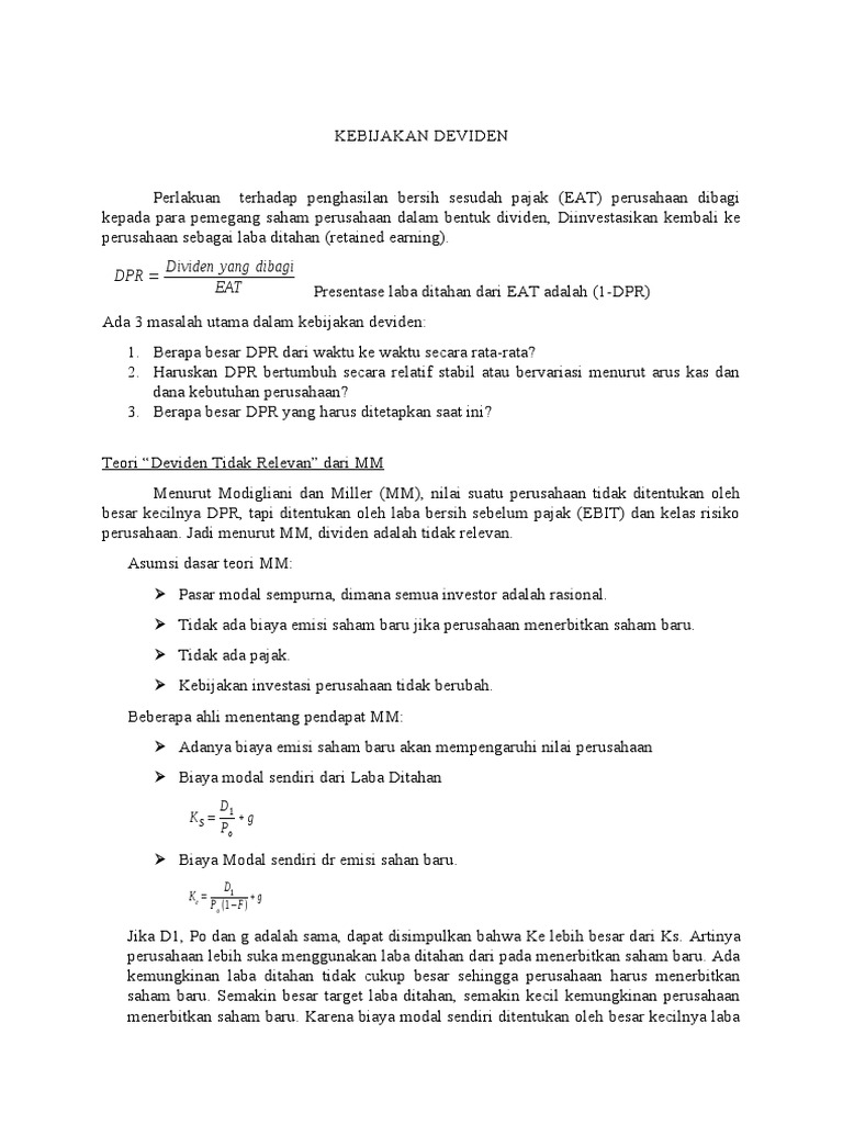 Resume Kebijakan Deviden | PDF