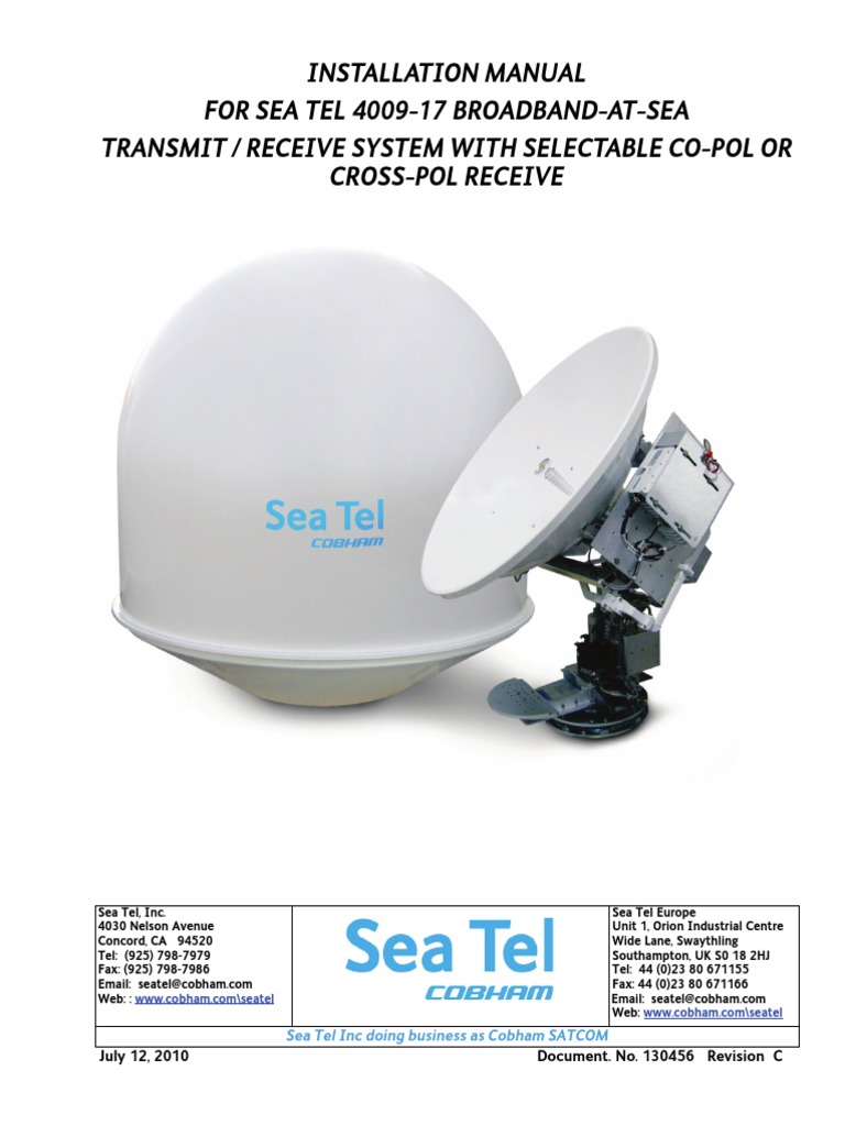 Installation Manual For Sea Tel 4009-17 Broadband-At-Sea Transmit ...