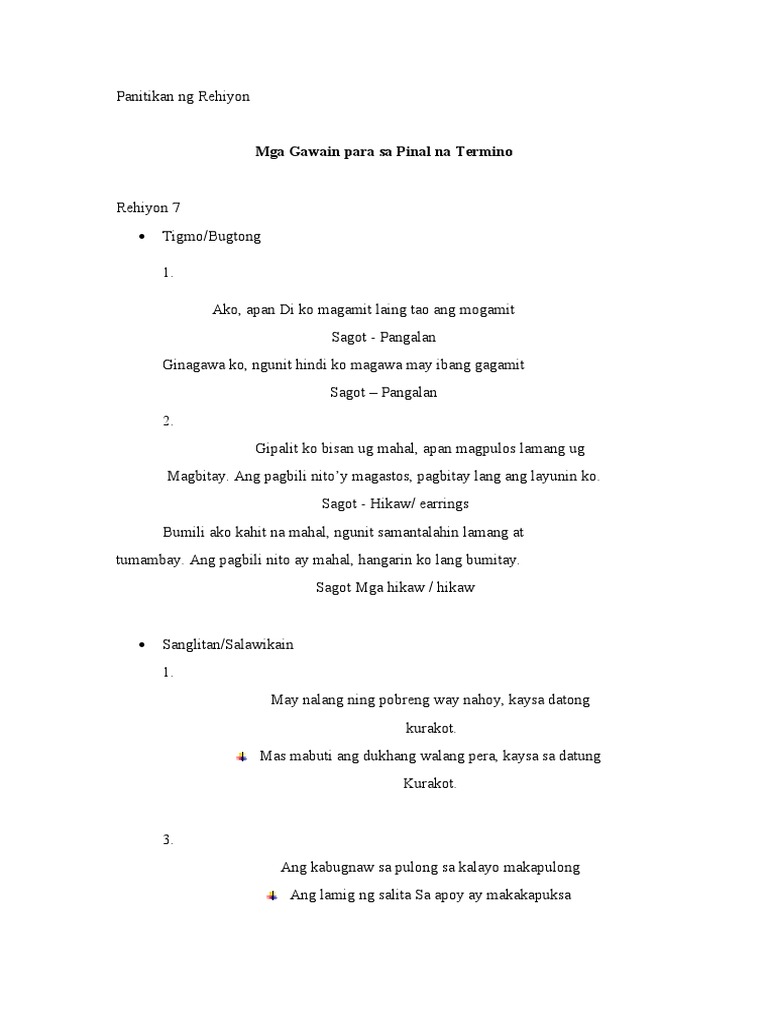 Mga Gawain para Sa Pinal Na Termino | PDF