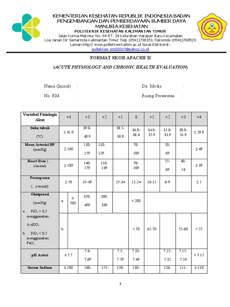 Format Skor Apache Ii | PDF