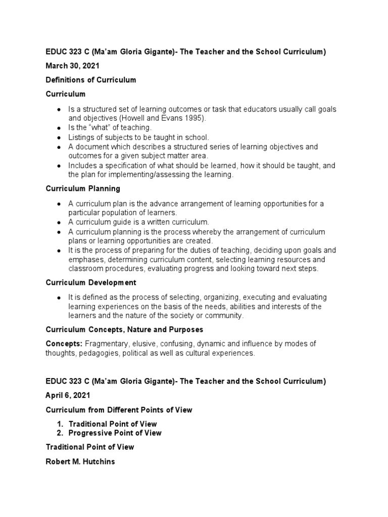 EDUC 323 C March 30 2021 | PDF | Curriculum | Psychology