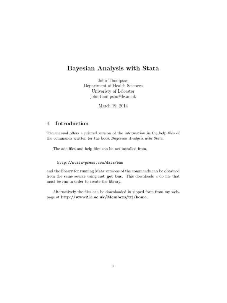 Bayesian Analysis With Stata | Download Free PDF | Standard Error | Errors And Residuals