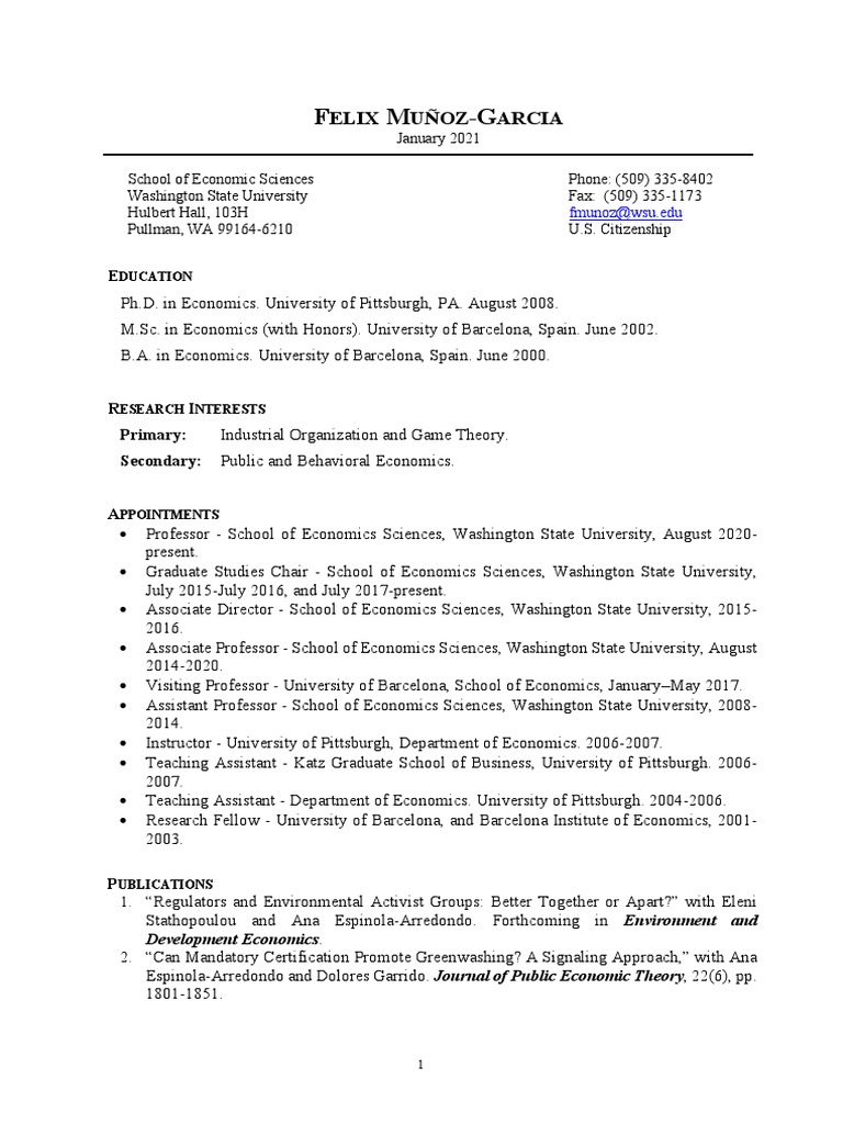 CV Felix Munoz | PDF | Economics | Competition