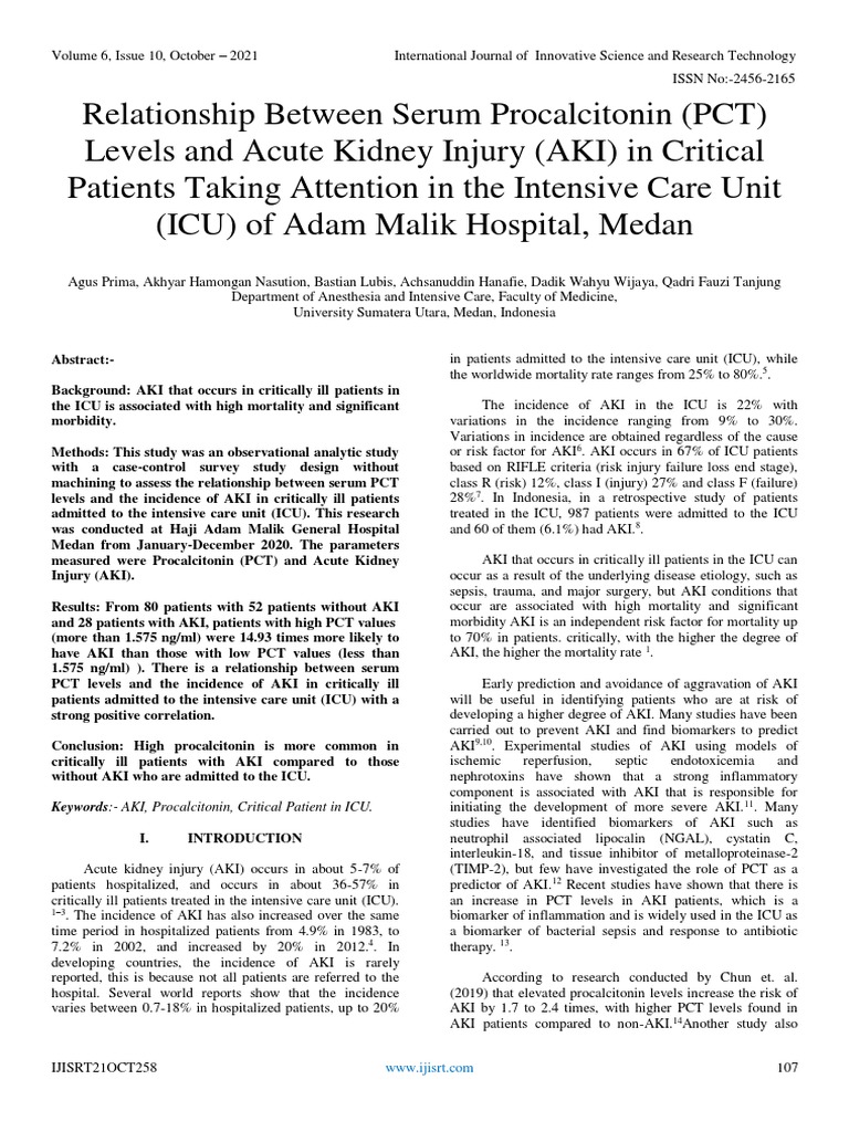Relationship Between Serum Procalcitonin (PCT) Levels and Acute Kidney ...