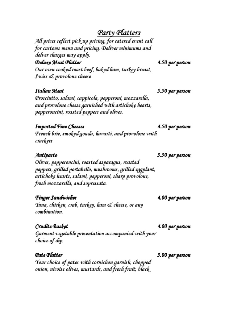 Catering Menu | PDF | Salad | Sausage