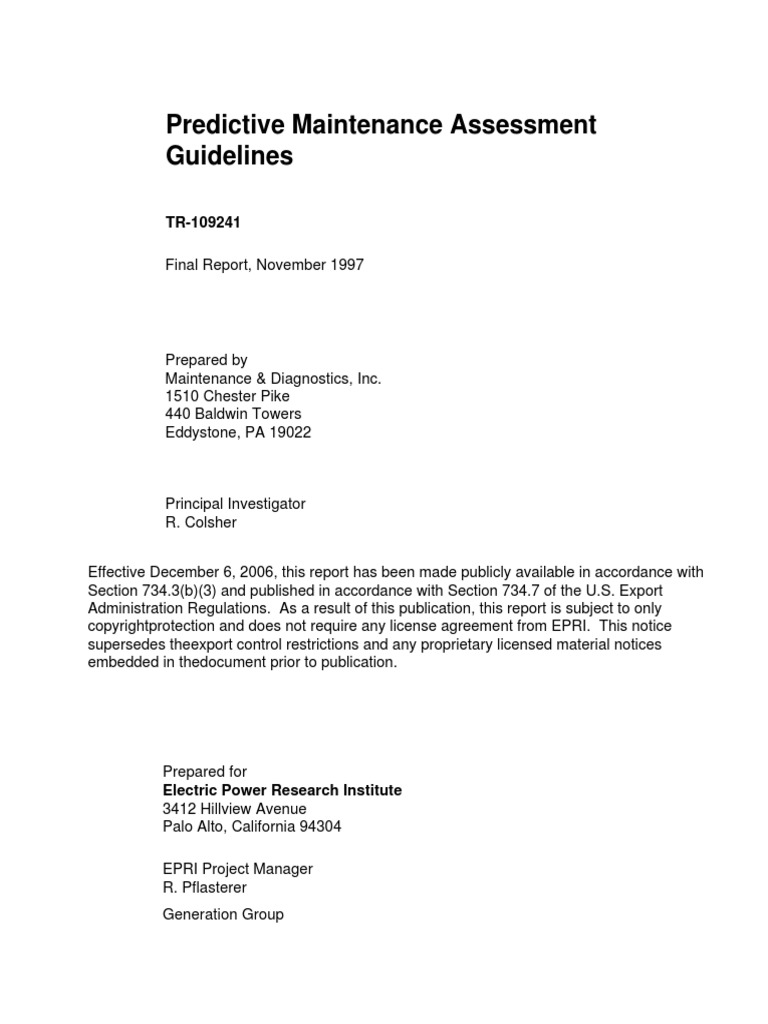 Predictive Maintenance Assessment Guidelines | PDF | Reliability ...