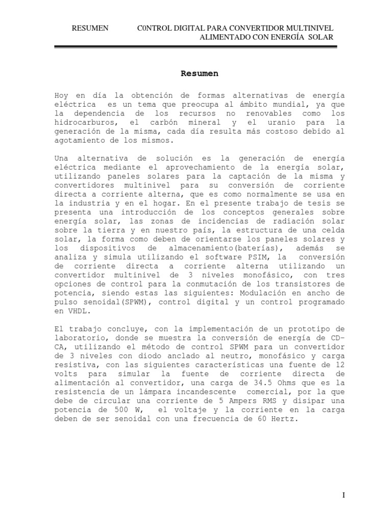 Control Solar en Convertidor Multinivel | PDF | Célula solar | Energía ...