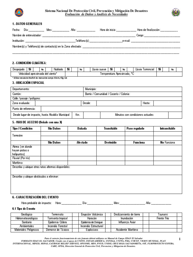 E5D5 Formulario EDAN | PDF | Defensa Civil | Ciclones tropicales