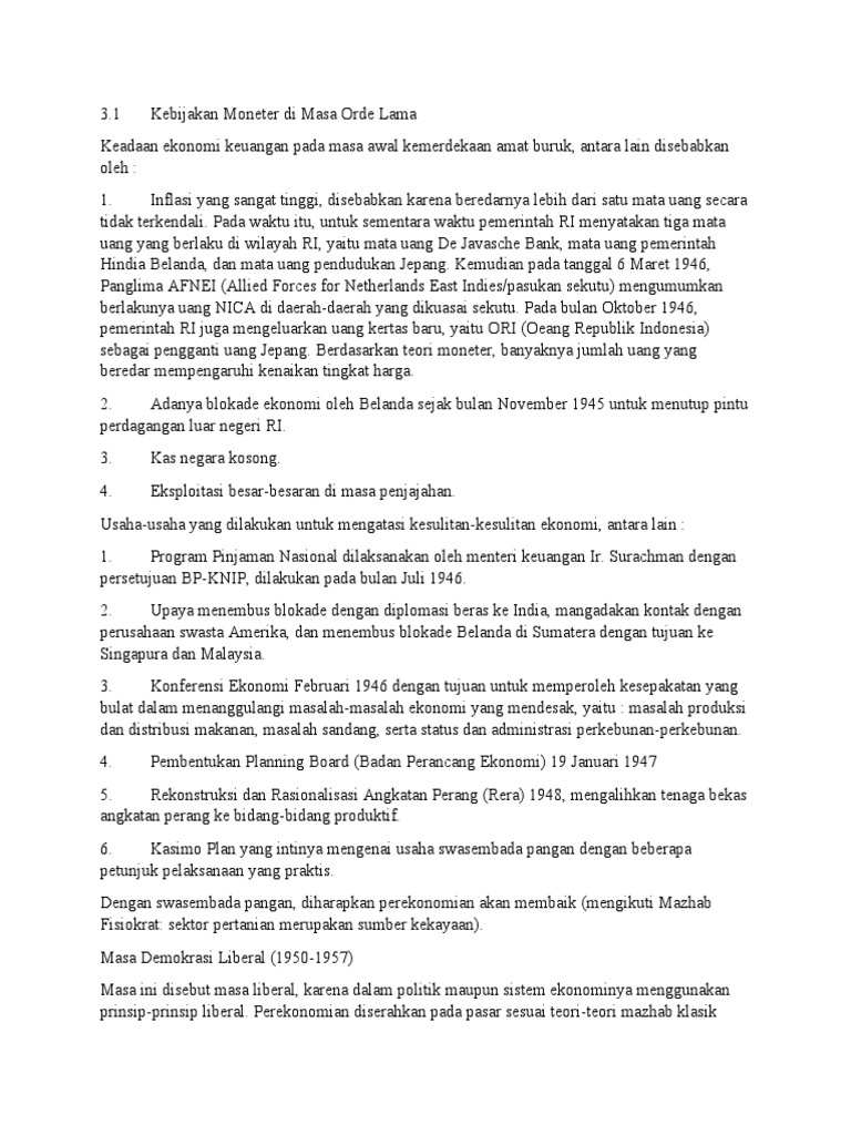 Kebijakan Moneter Orba Dan Orla | PDF