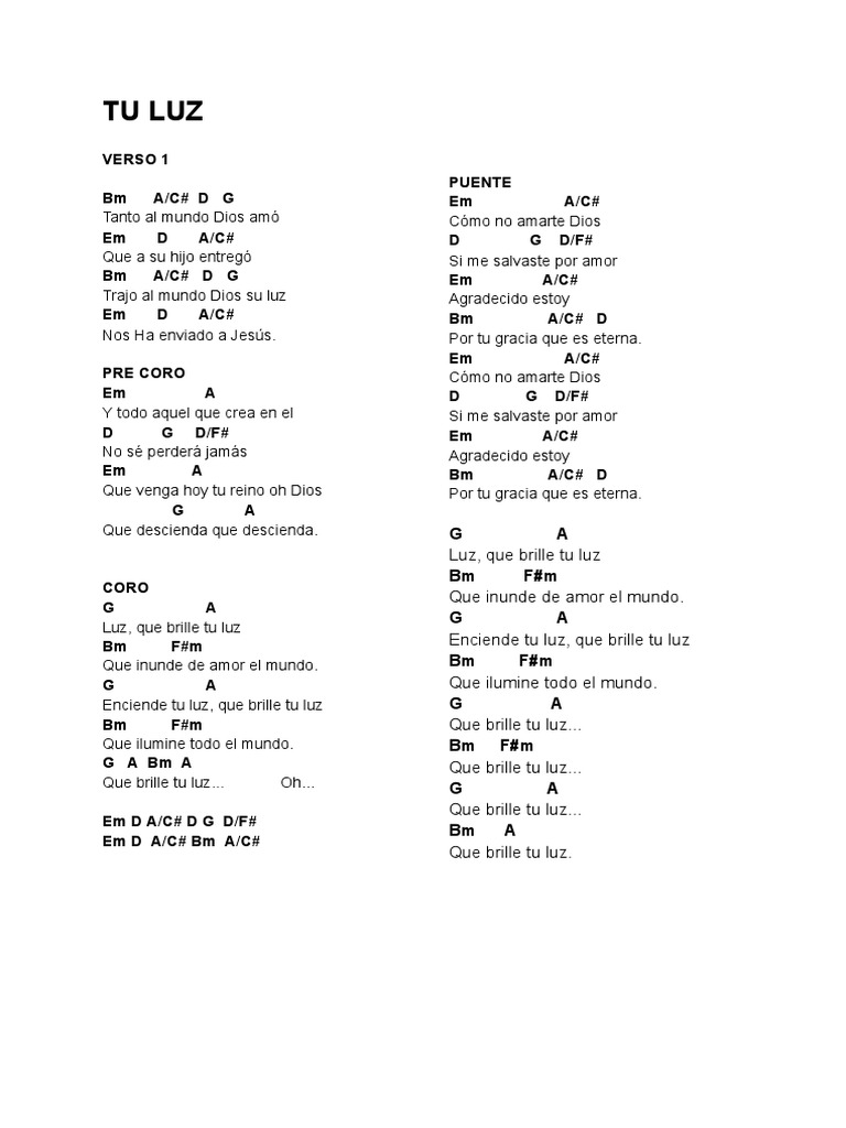 Letra Y Acordes De Tu Luz Pdf