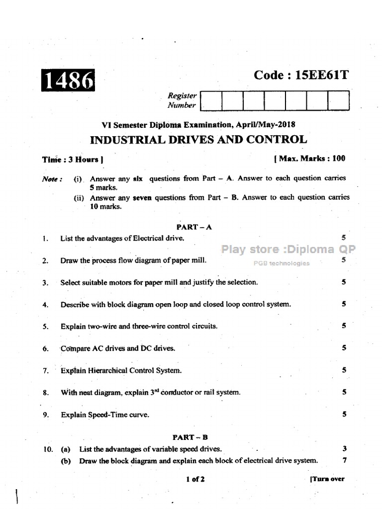 Electrical and Electronics 5th Diploma Question Paper | PDF