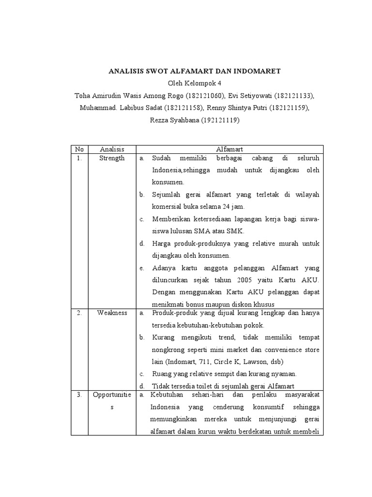 Analisis Swot Alfamart Dan Indomaret | PDF