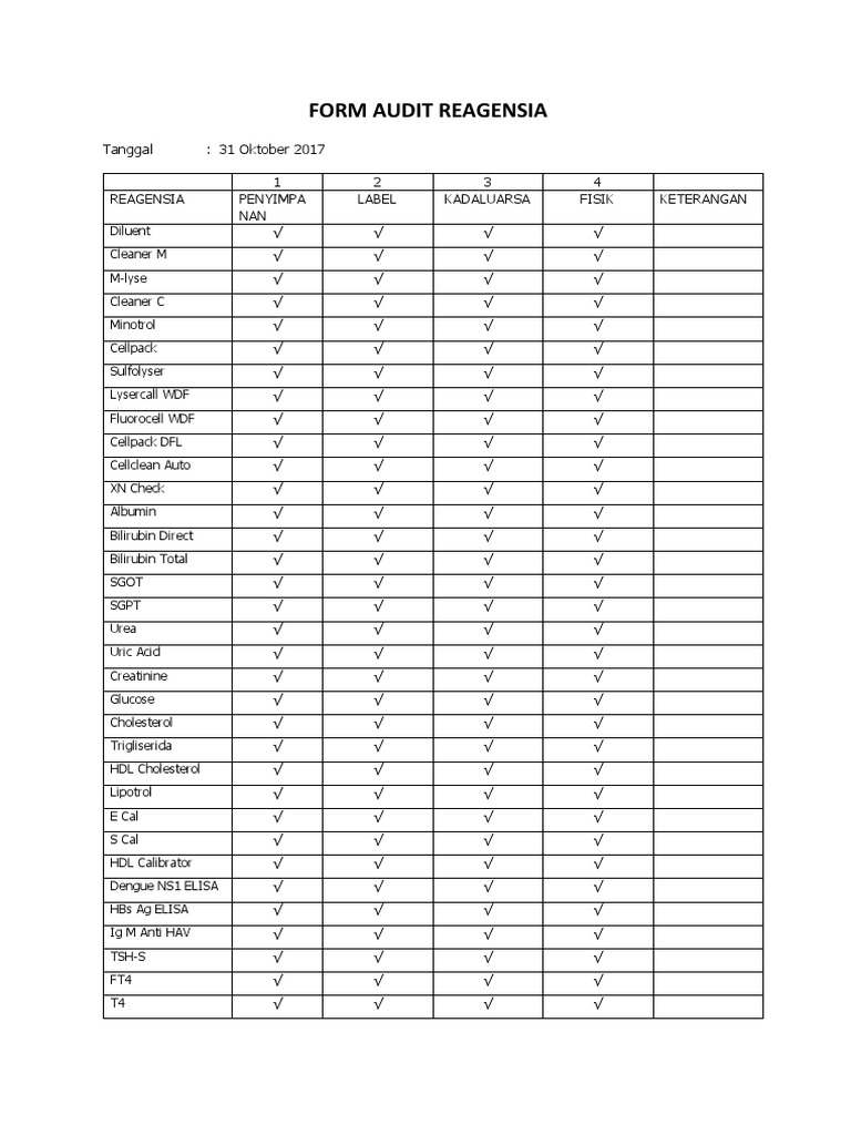 Form Audit Reagensia Novi | PDF Form Audit Reagensia Novi | PDF
