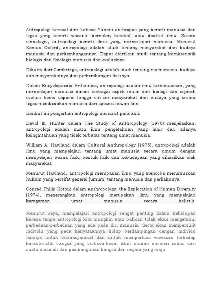 Pengertian dan Pentingnya Antropologi | PDF | Ilmu Sosial | Filsafat