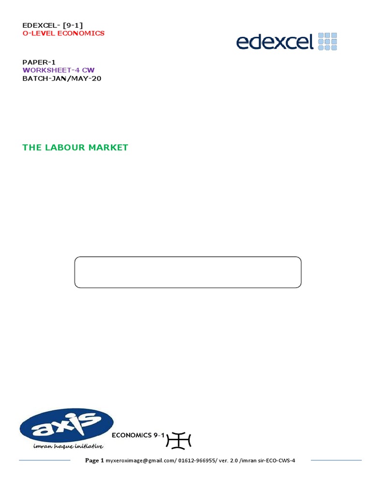 The Labour Market: Worksheet-4 CW | PDF | Labour Economics | Minimum Wage