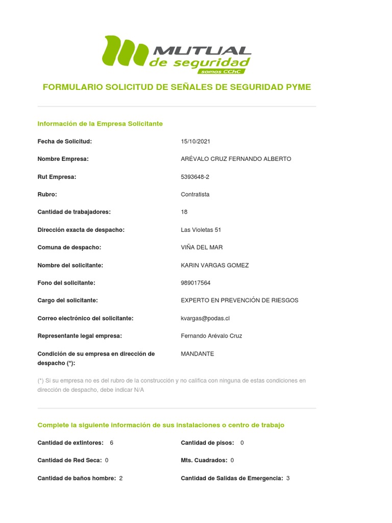 Formulario Senales de Seguridad PYME | PDF