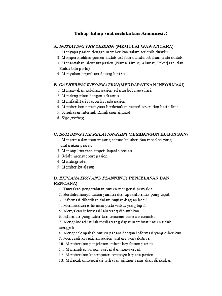 Panduan Anamnesis: Tahapan dan Contoh Dialog | PDF | Pengembangan Diri ...