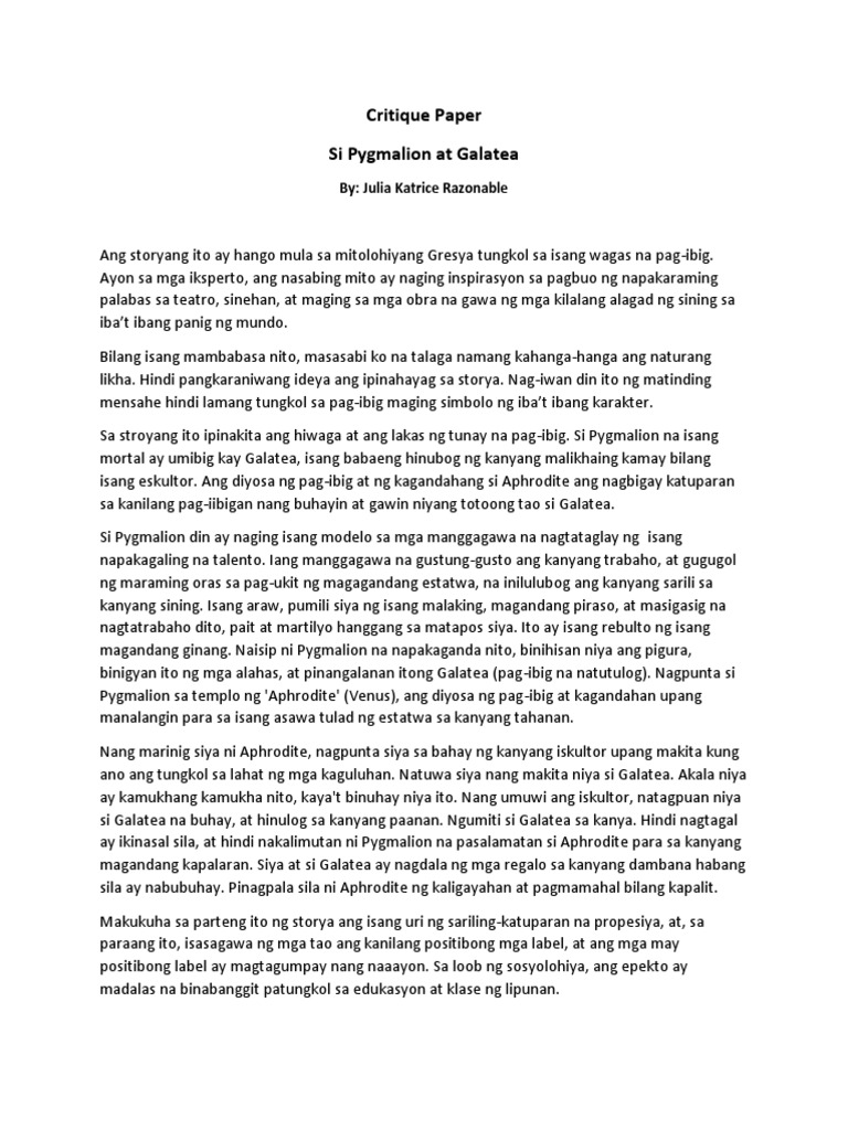 Pygmalion at Galatea | PDF