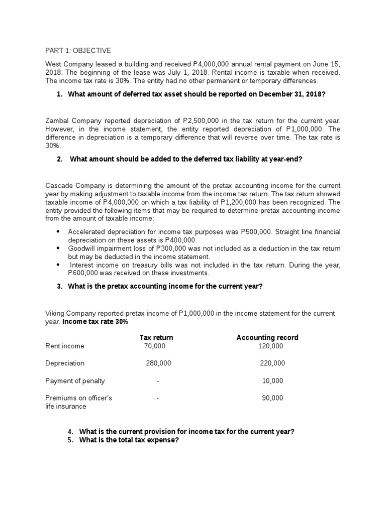Quizzz Intac 3 | PDF | Deferred Tax | Tax Expense