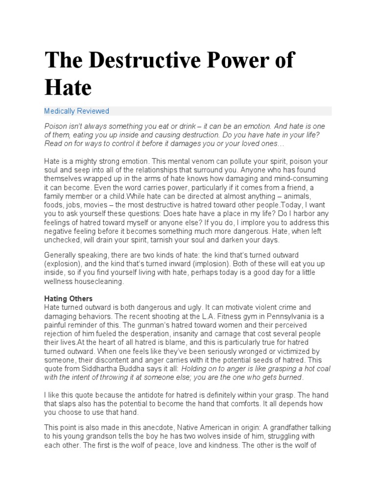 The Destructive Power of Hate | PDF | Hatred | Nuclear Weapons