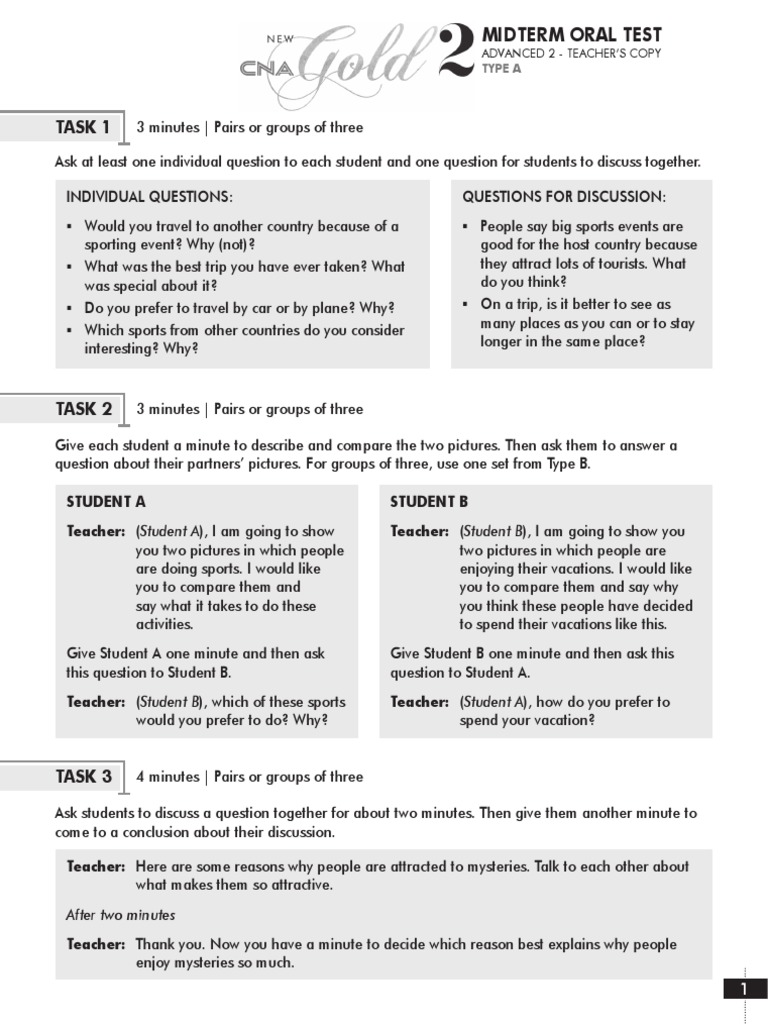 Advanced 2 - Midterm Oral Test - Type A | PDF | Human Communication ...