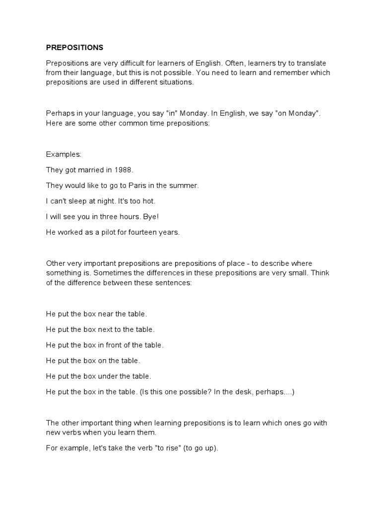 PREPOSITIONS | PDF | Preposition And Postposition | English Language