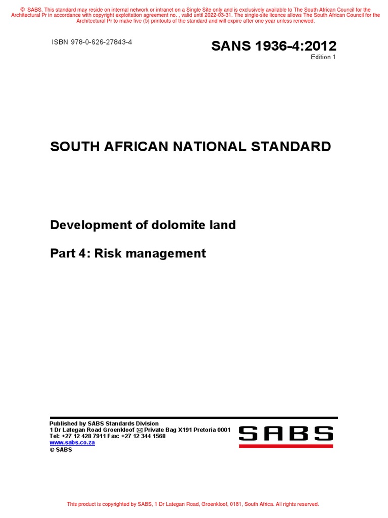 SANS 1936-4 Risk Management | PDF | Risk Management | Risk