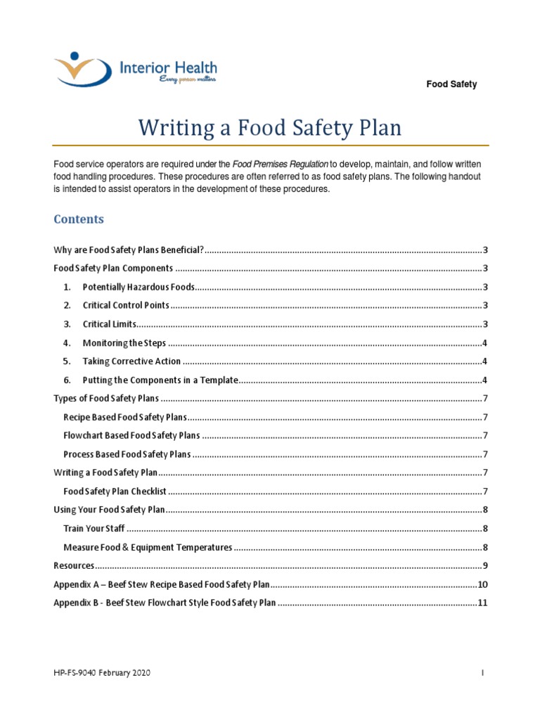Model Food Safety Plan | PDF | Foods | Food Safety