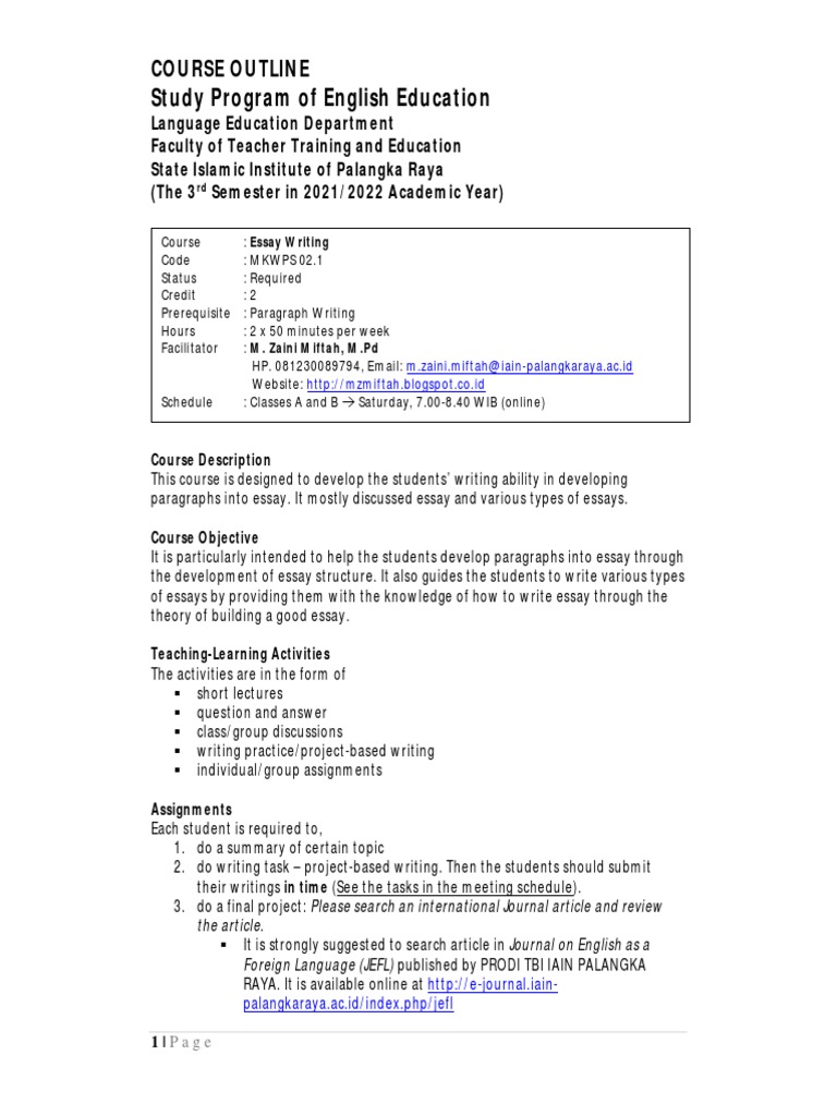 Essay Writing Course Outline 2021/2022 | PDF | Essays | Project Based ...