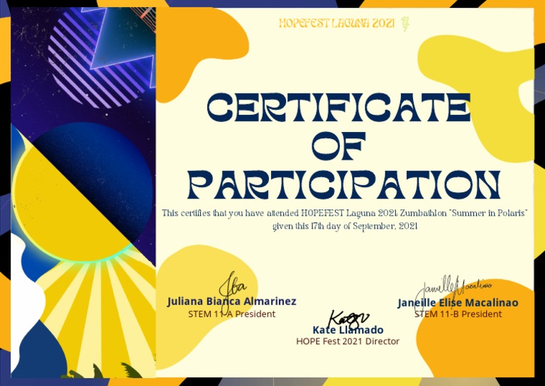 Certificate of Participation - Batch 1 Zumbathlon | PDF