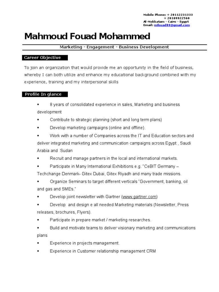 Mahmoud CV | Download Free PDF | Marketing Communications | Sales