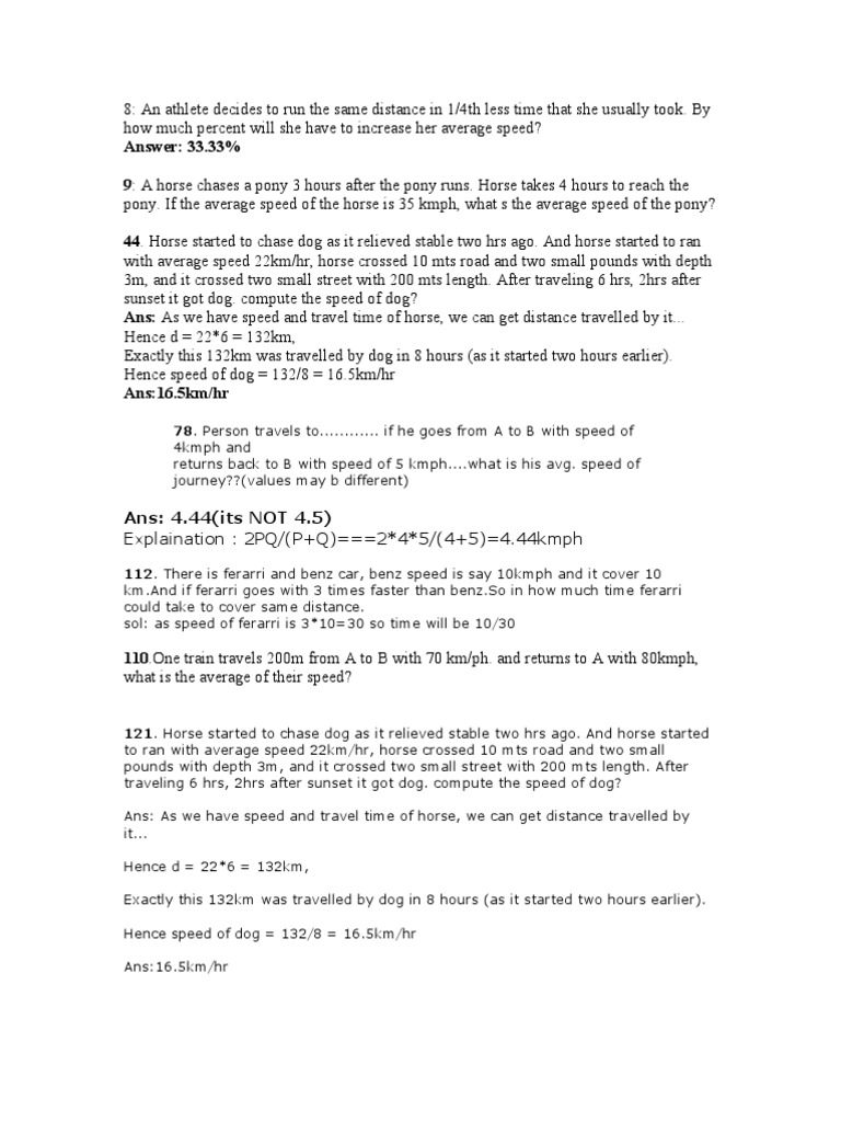 Speed Calculation Problems and Solutions | PDF | Teaching Methods ...