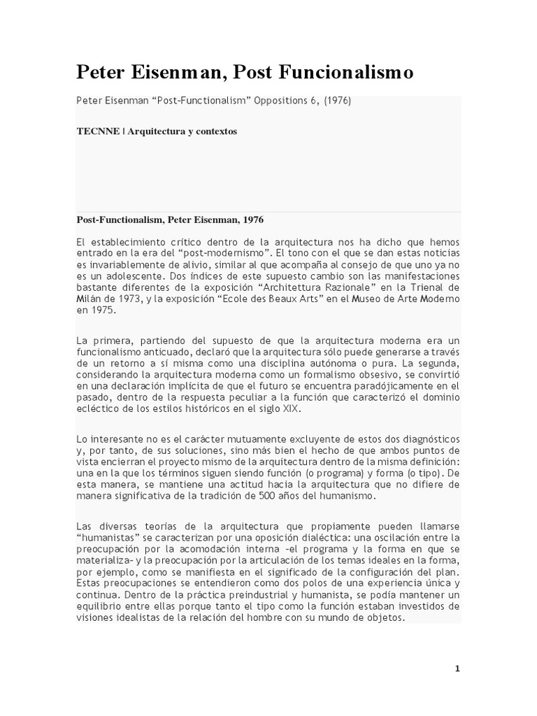 TOMO 2 - EISENMAN, Peter - Post-Functionalismo | PDF | Teoría | Dialéctico