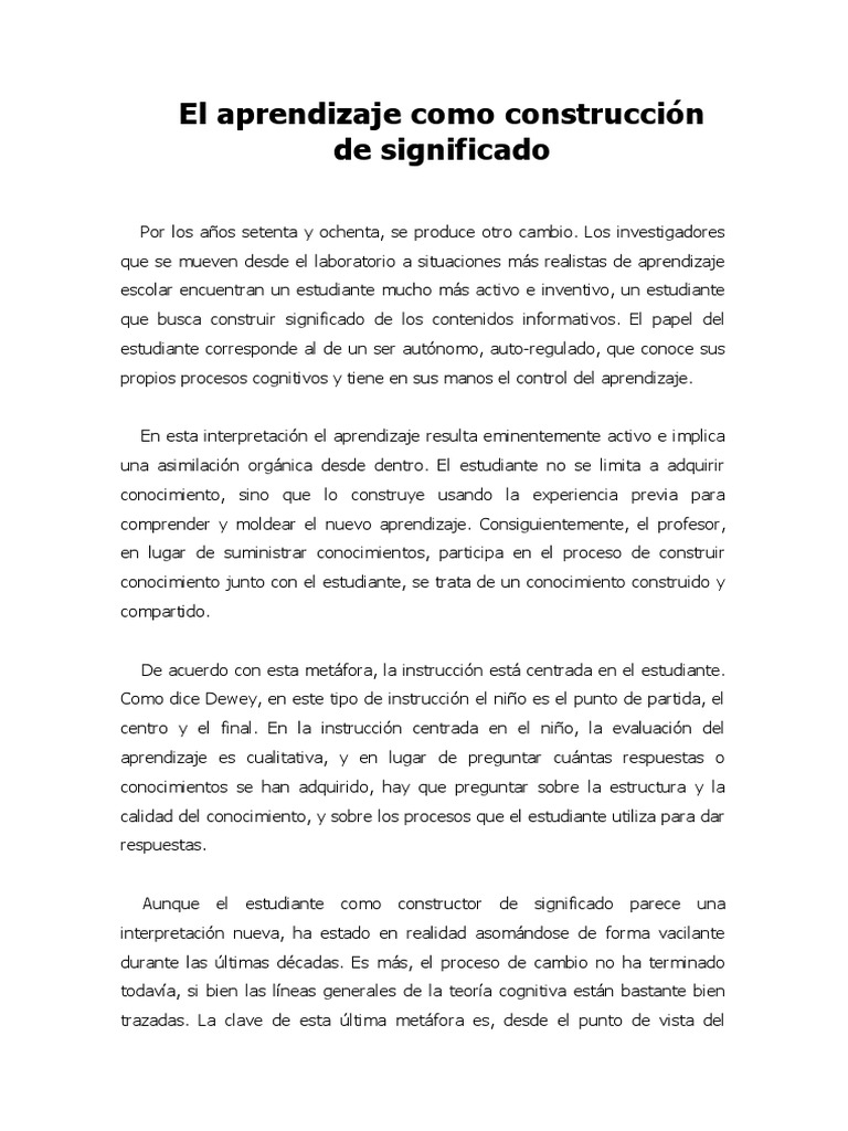 Aprendizaje Activo y Construcción de Significado | PDF | Aprendizaje ...