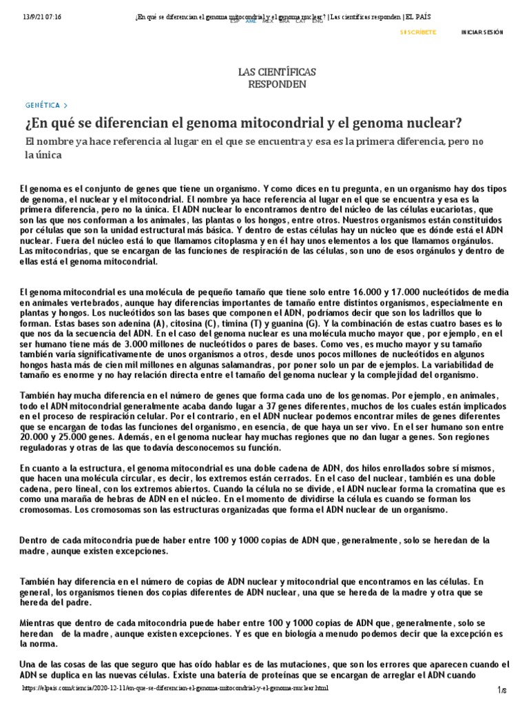 ¿En Qué Se Diferencian El Genoma Mitocondrial y El Genoma Nuclear - Las ...