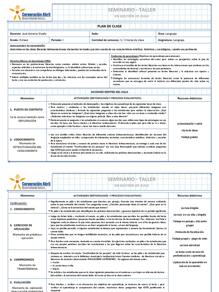 Actividades sobre "Continuidad de los parques" | PDF | Aprendizaje ...