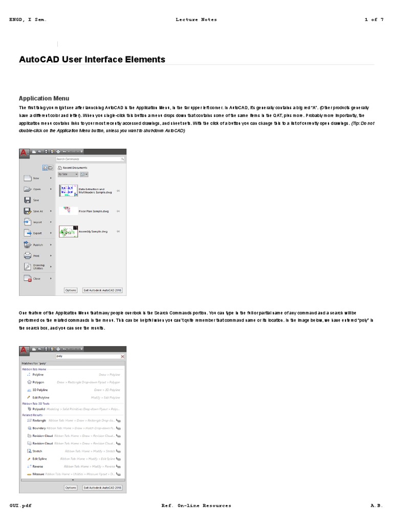 AutoCAD User Interface Elements | PDF | Icon (Computing) | Menu (Computing)
