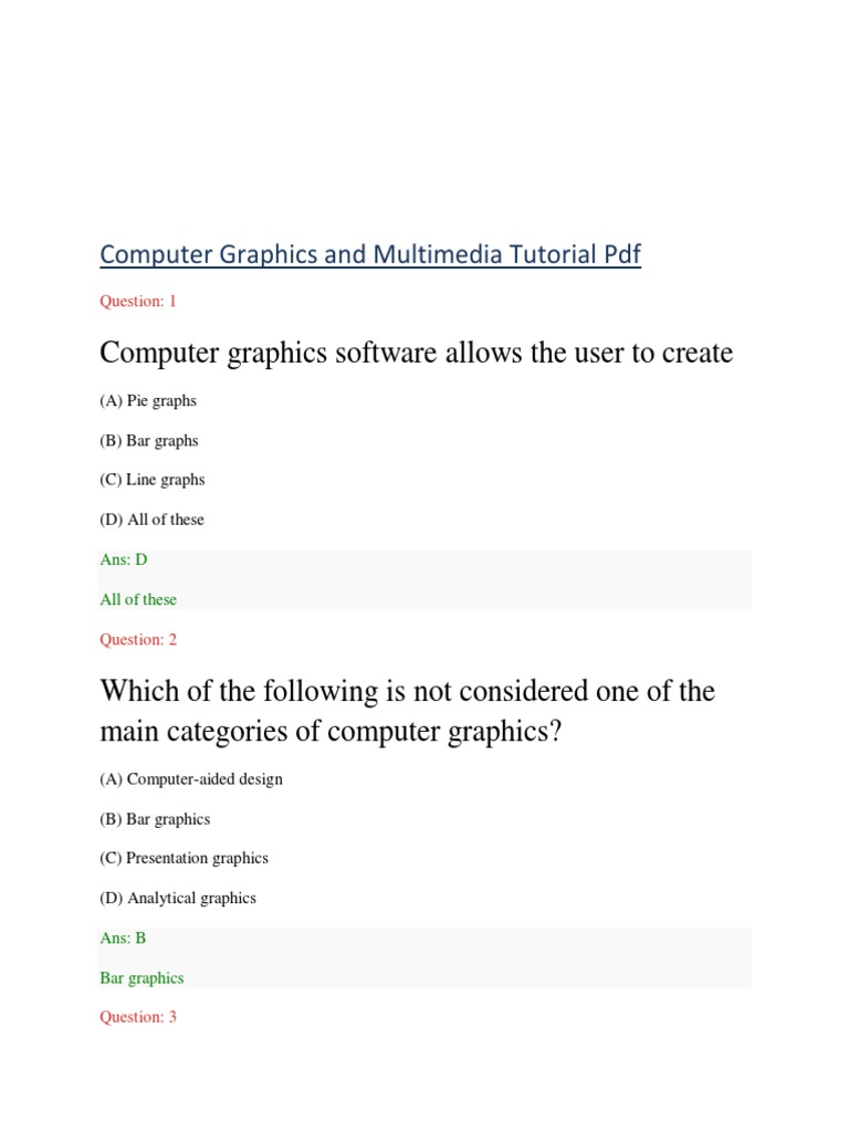 Computer Graphics Tutorial Questions | PDF