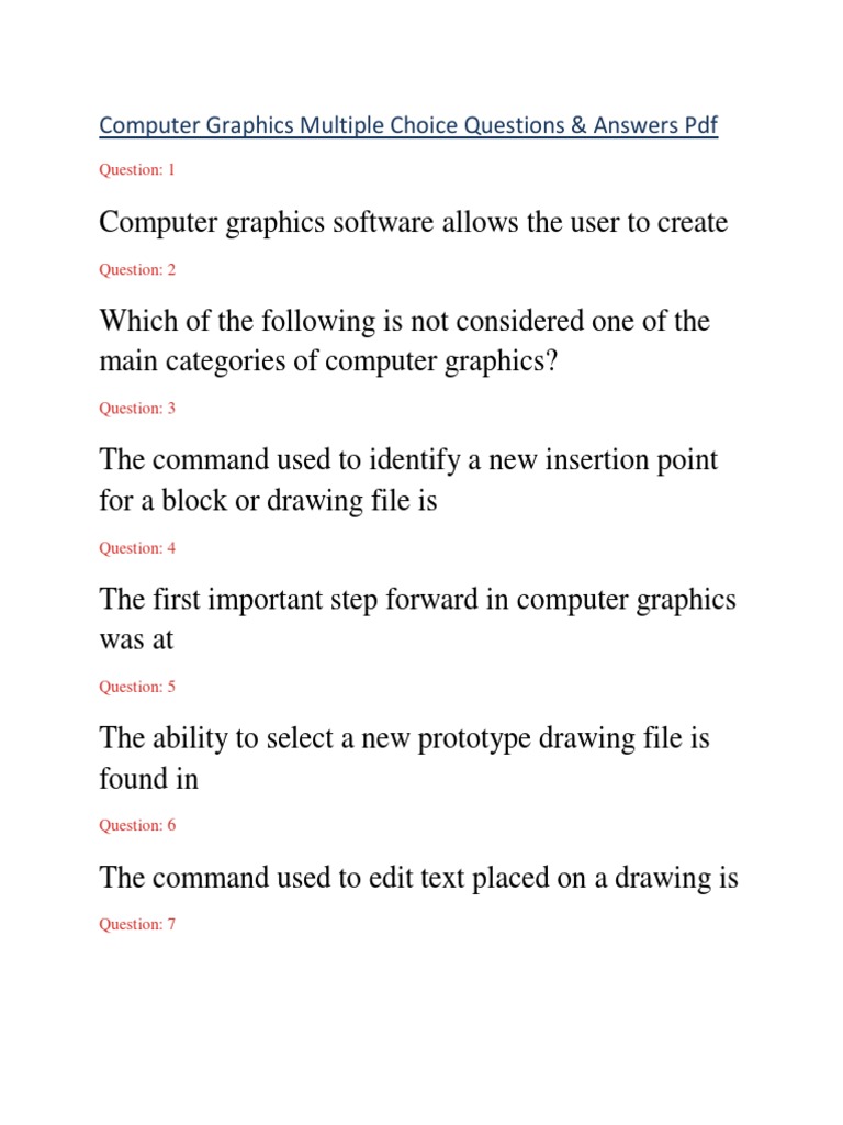 Computer Graphics Multiple Choice Questions With Answers | PDF