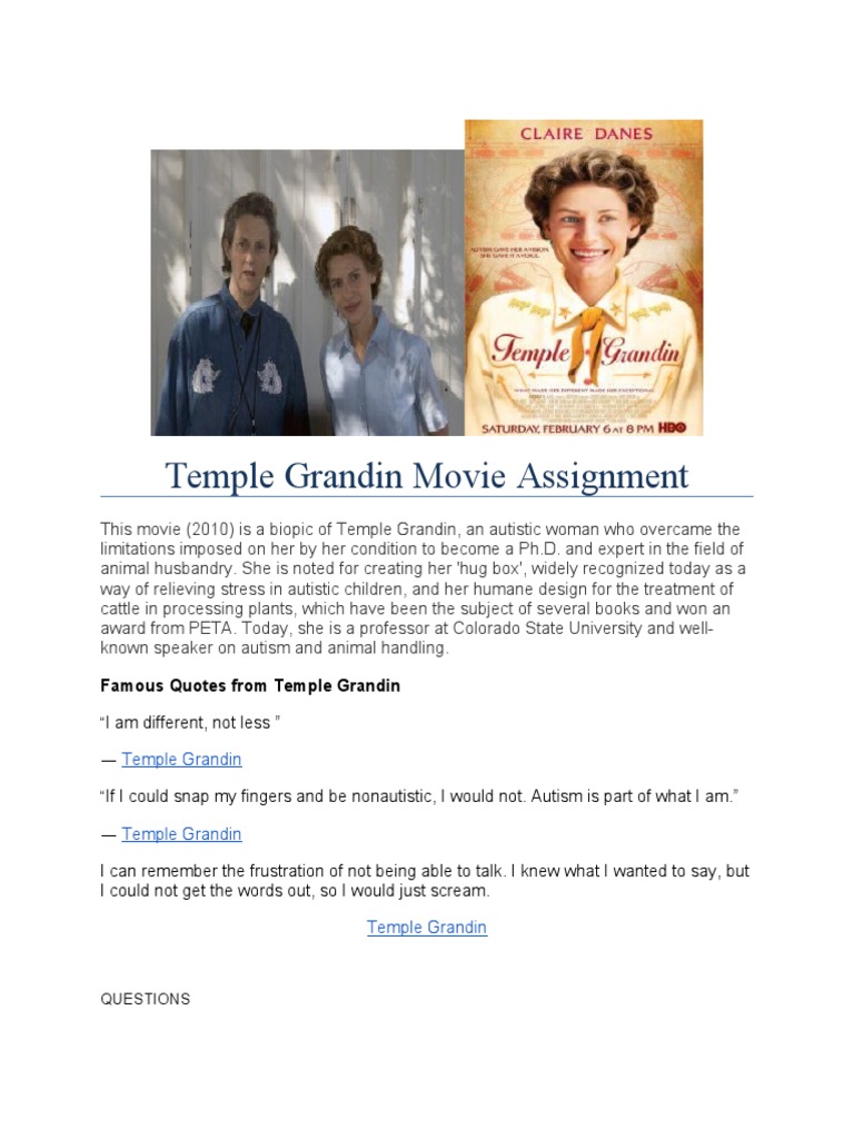 Copie de Temple Grandin Movie Assignment | Download Free PDF | Autism ...