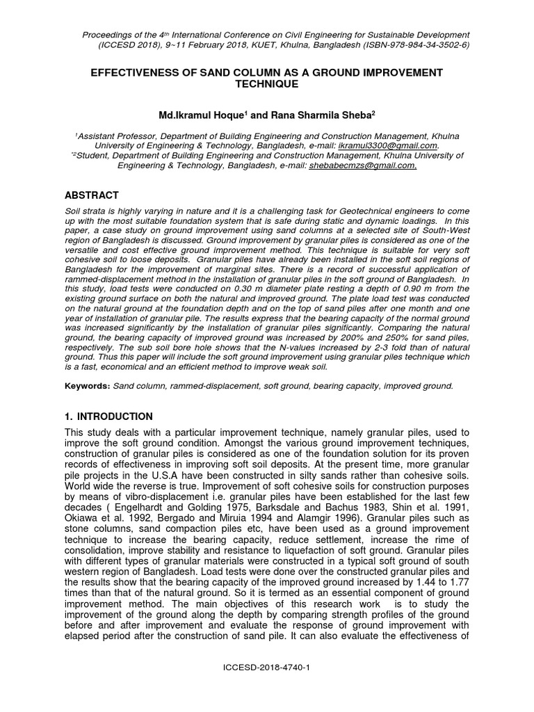 Effectiveness of Sand Column As A Ground Improvement Technique | PDF ...