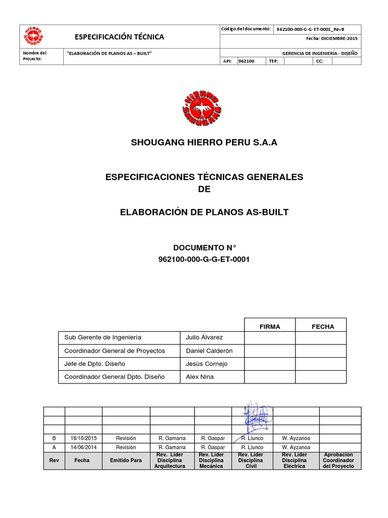Espec Planos As Built | PDF | Información