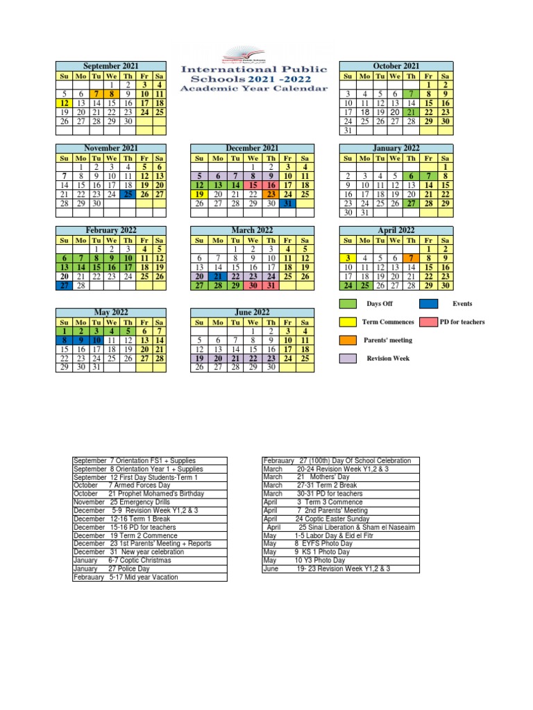 School Calendar 2021-2022 IPS | PDF | Holidays | Observances