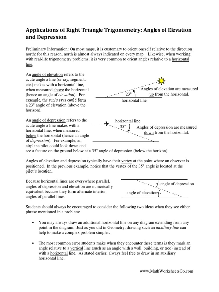 Real World Sohcahtoa Worksheet | PDF | Angle | Line (Geometry)