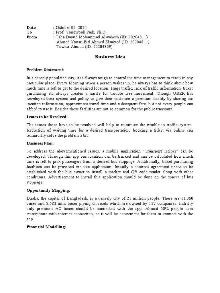 Business Plan of Trabus | PDF