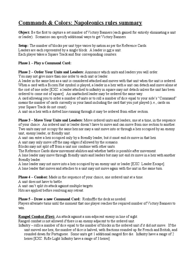 Command and Colors Napoleonics Rules Summary | PDF | Combined Arms ...