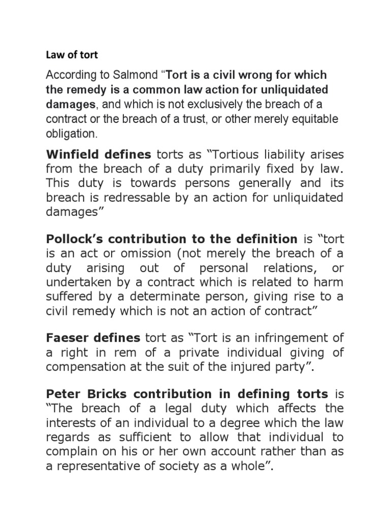 Law of Tort | PDF | Tort | Damages