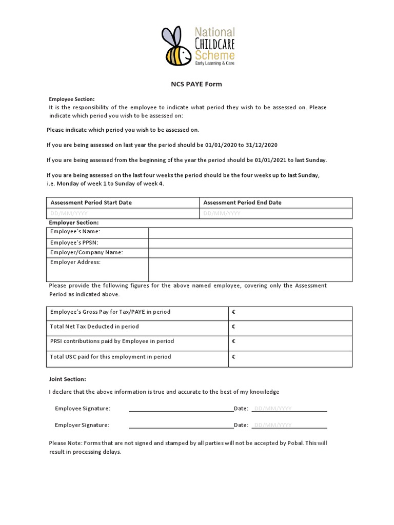 Ncs Paye Form: Employee Section | PDF
